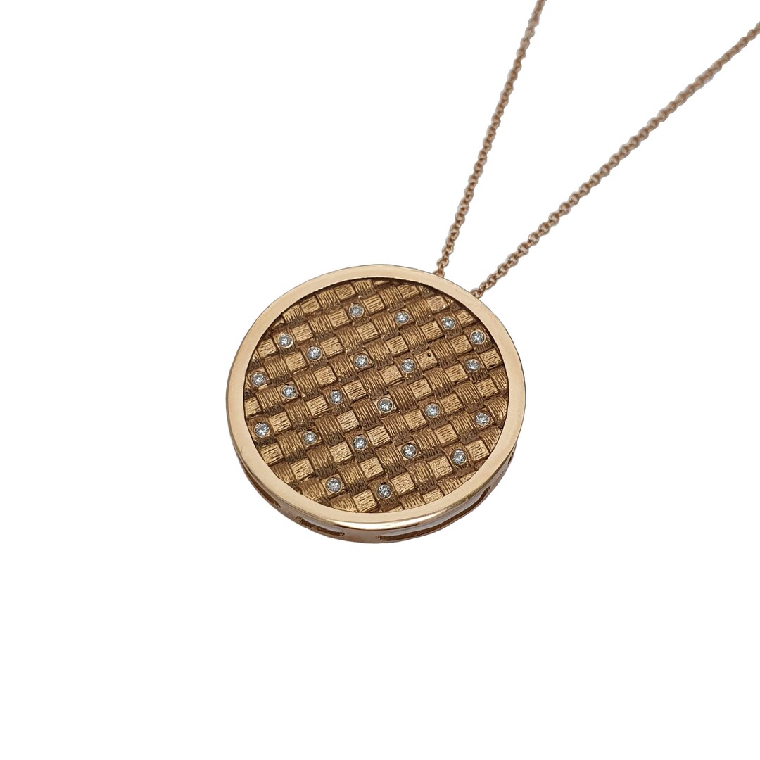 Large 14k Solid Rose Gold Basket Weave Design Medallion - Etsy