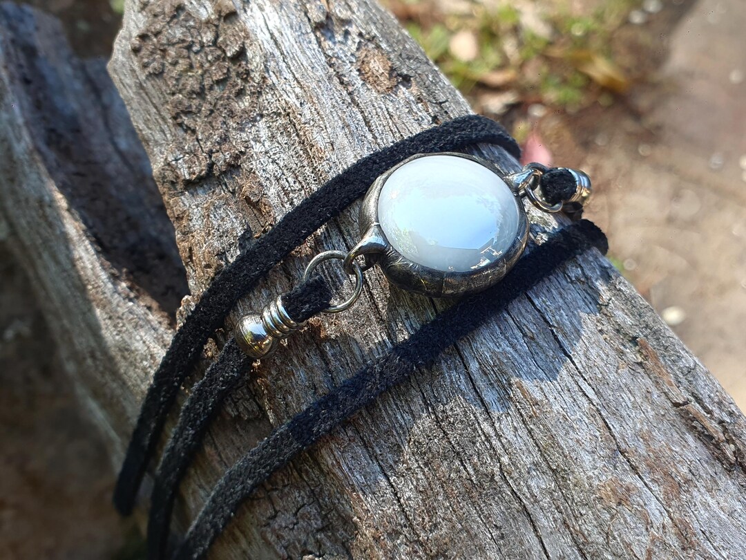 Rustic Pearly White Stained Glass Leather Explorer. 4 in 1 Necklace ...