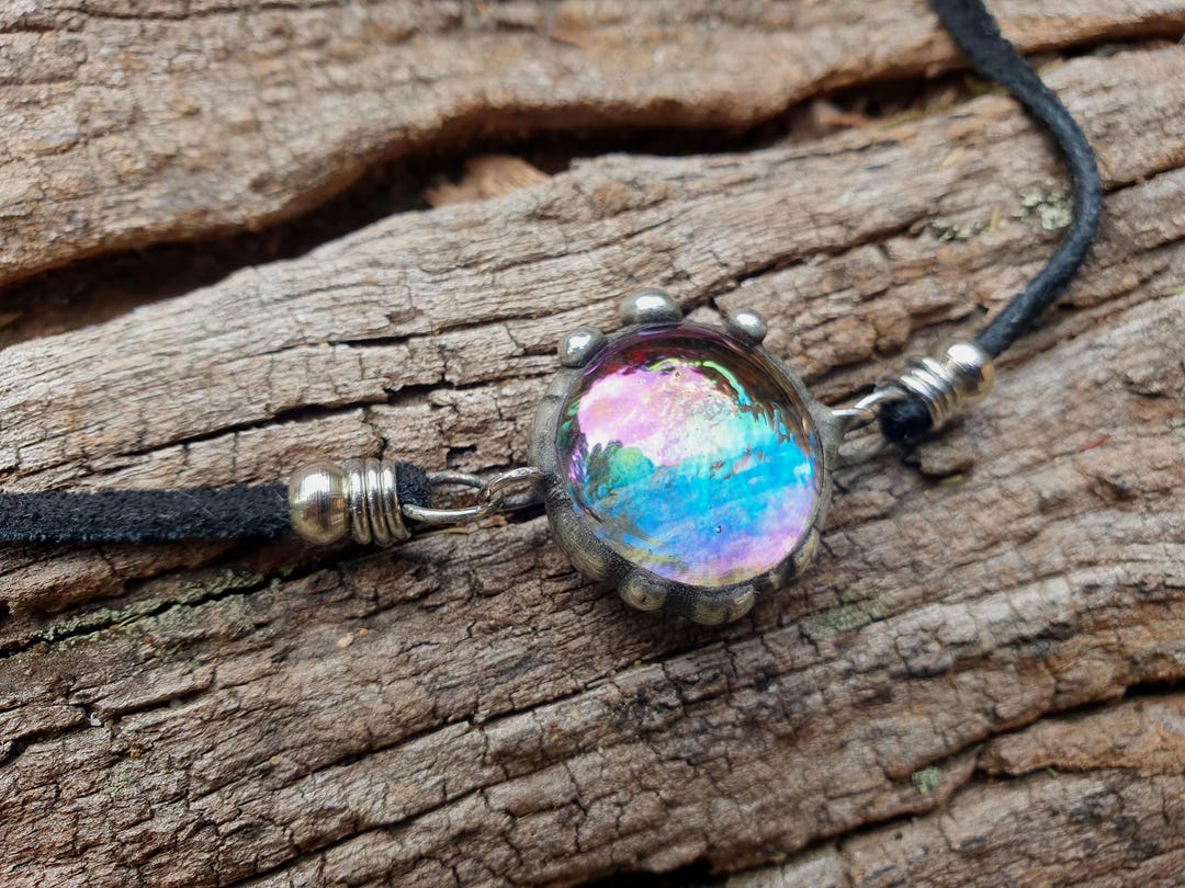 Rustic Iridescent Stained Glass Leather Explorer. 4 in 1 Necklace ...