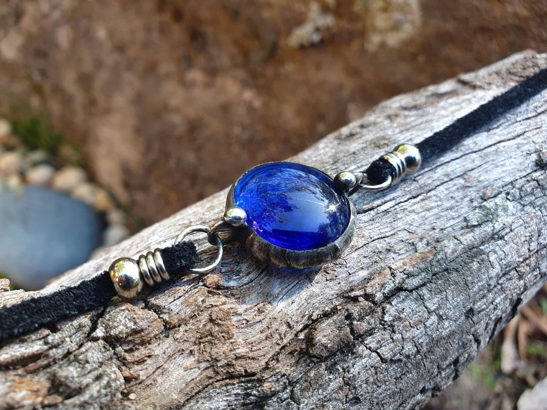 Rustic Cobalt Stained Glass Leather Explorer. 4 in 1 Necklace Anklet ...