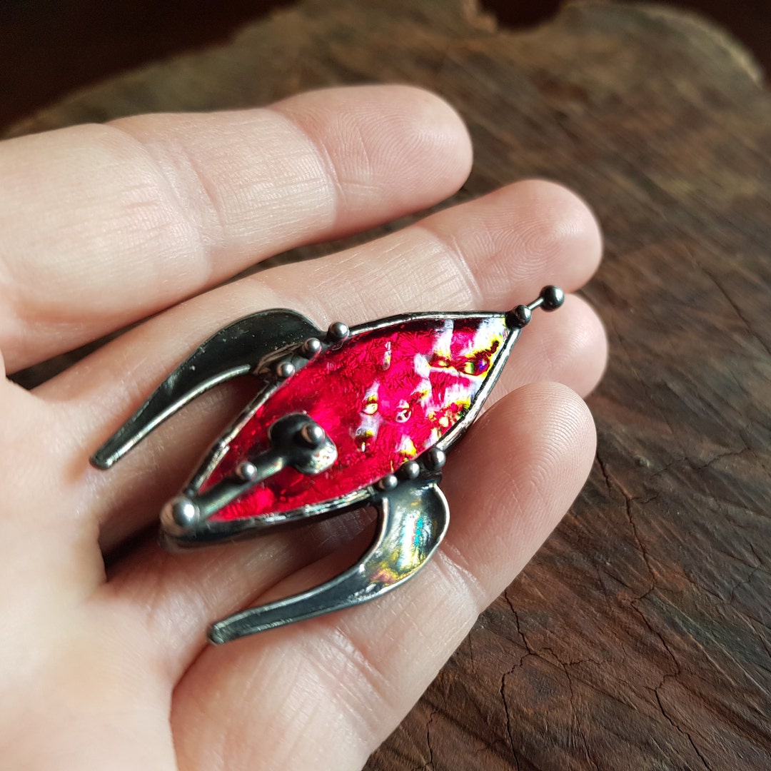 Stained Glass Red Rocket Ship Brooch Pin. Atomic Retro Space Collection ...