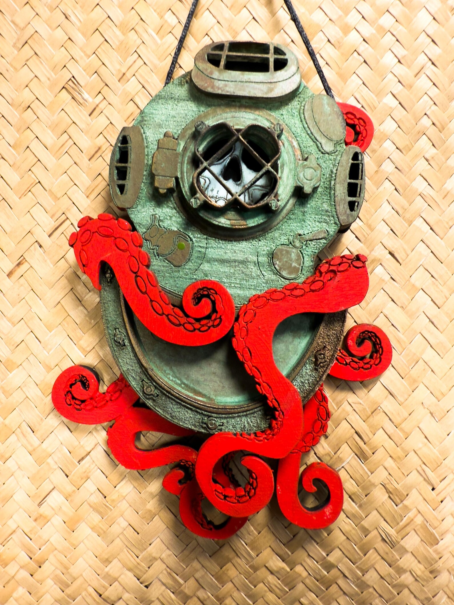 Red Octopus Diver Helmet Skull Ornament - 6.25" Tall - Etsy