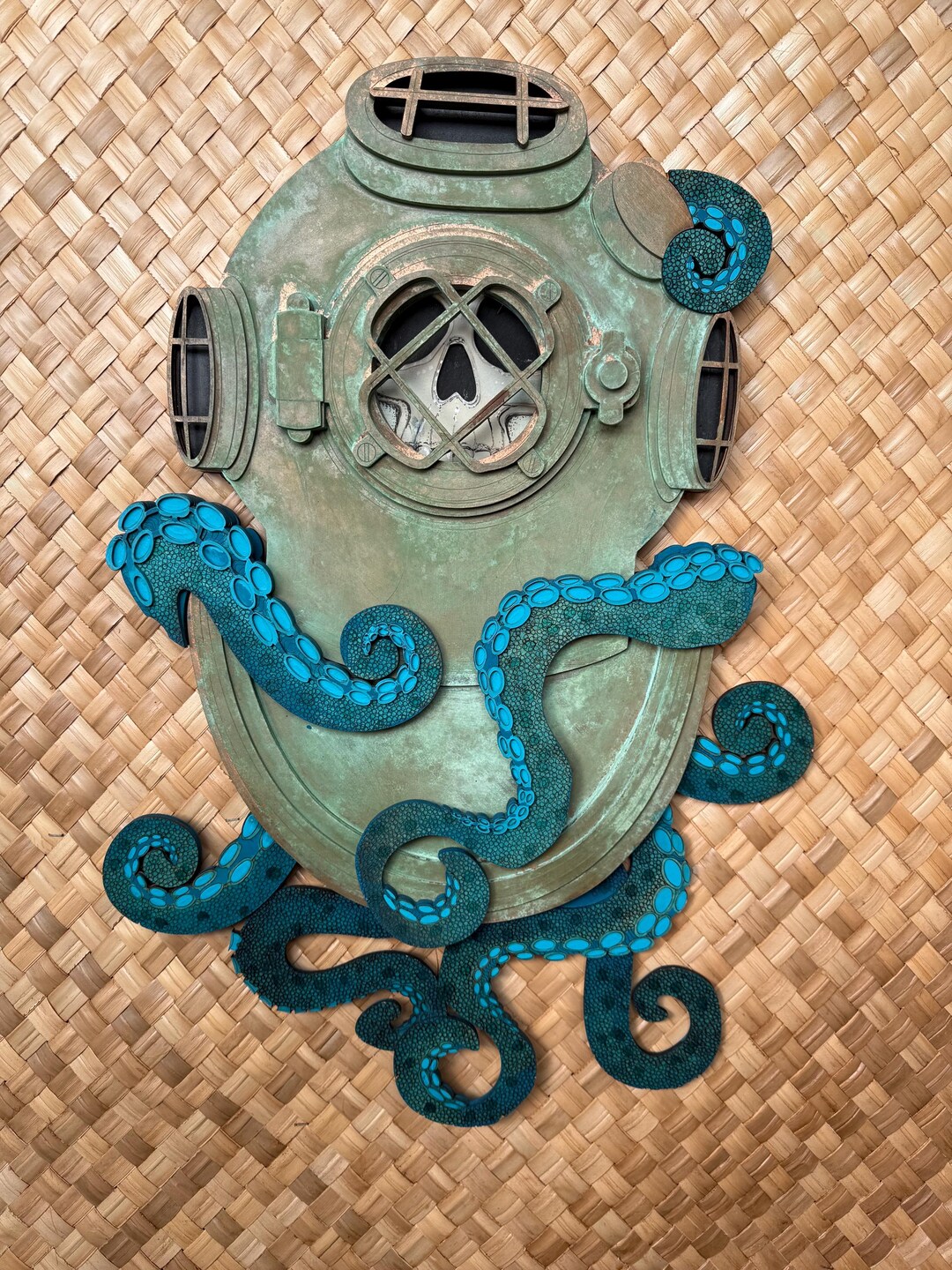 Octopus Diver Helmet Skull Wall Hanging 17" X 29.5" - Etsy