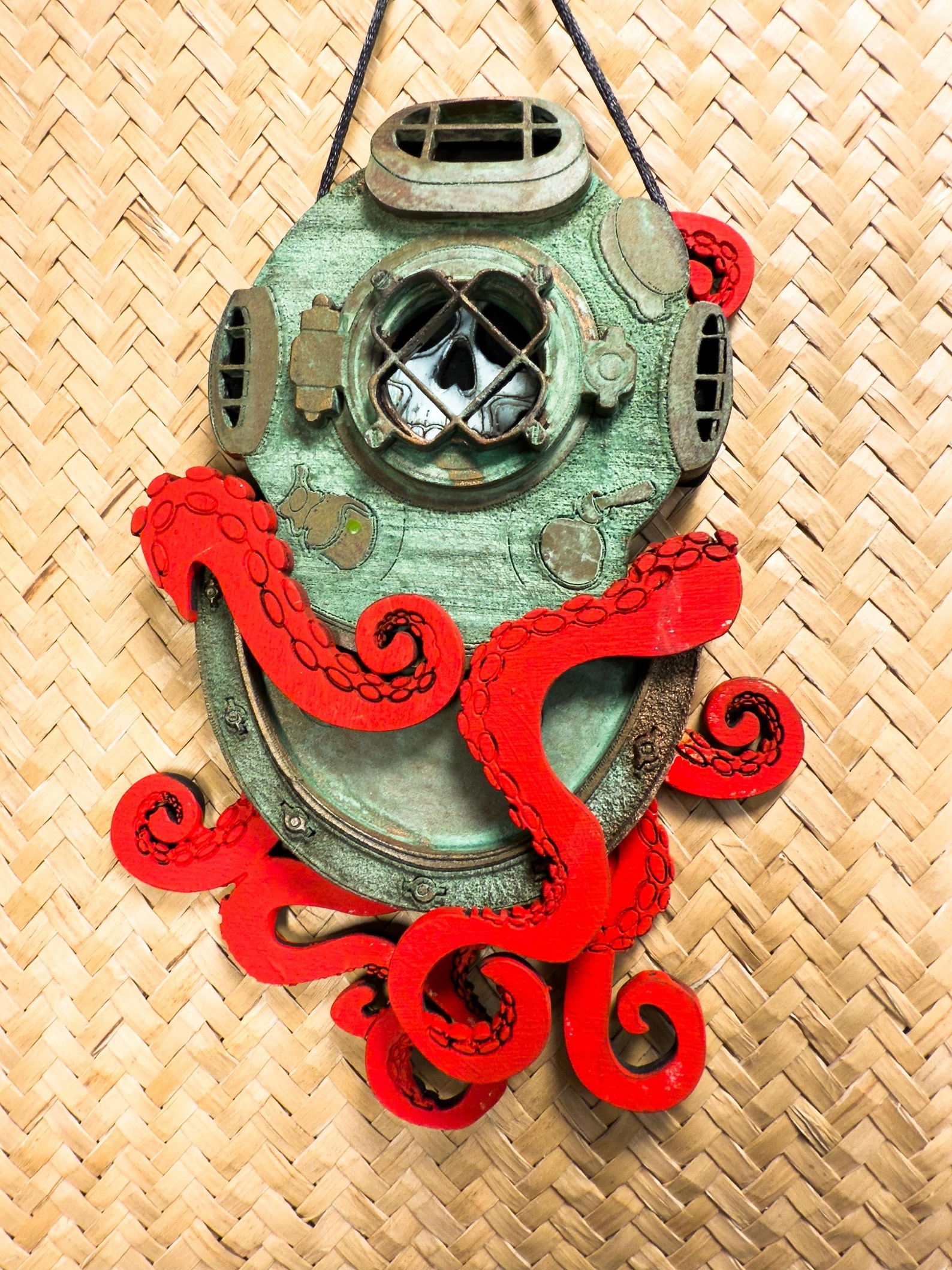 Red Octopus Diver Helmet Skull Ornament - 6.25" Tall - Etsy