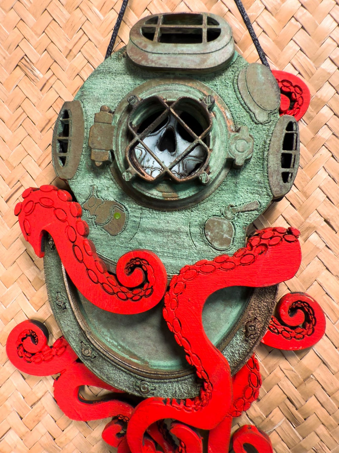 Red Octopus Diver Helmet Skull Ornament - 6.25" Tall - Etsy