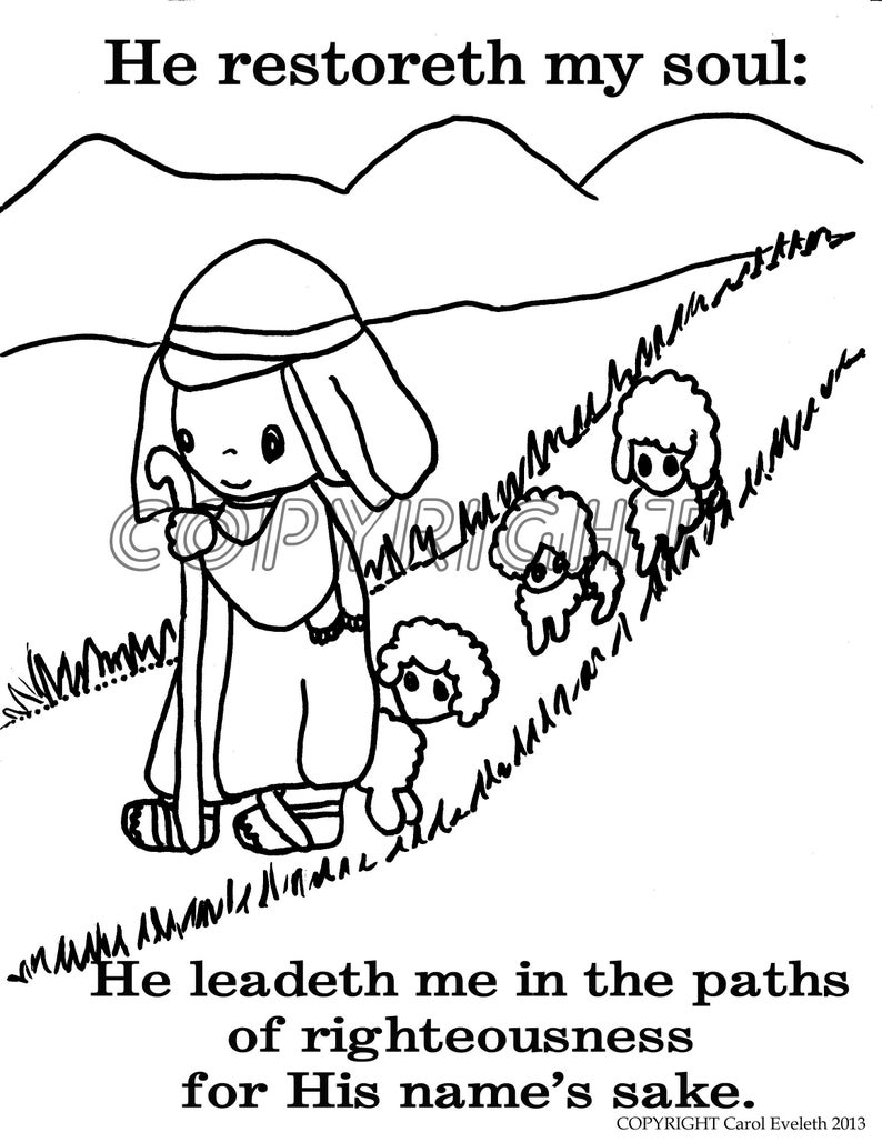 Psalm 23, Coloring Pages, Bible Memory, Shepherd and Sheep - Etsy