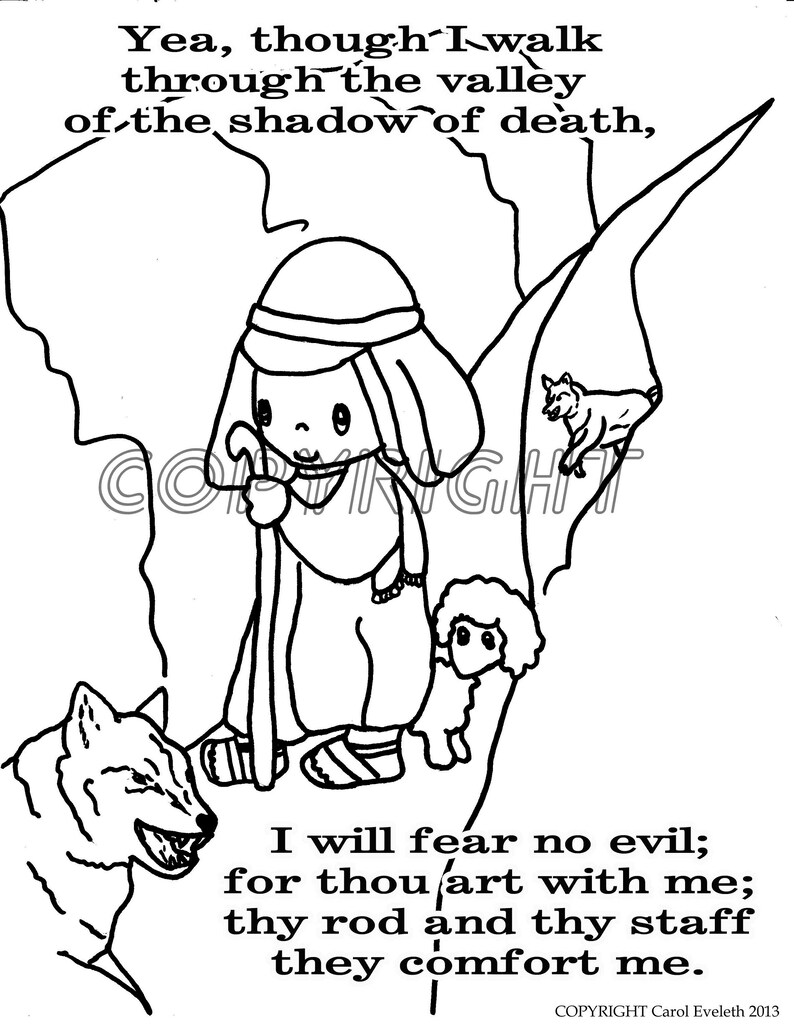 Psalm 23, Coloring Pages, Bible Memory, Shepherd and Sheep - Etsy