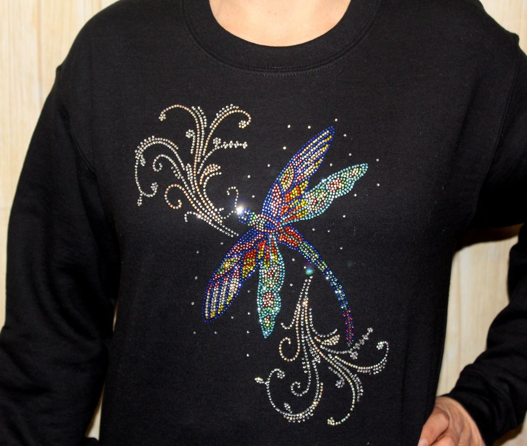 Colorful Rhinestone Dragonfly Bling Unisex Sweatshirt Gift for Her ...