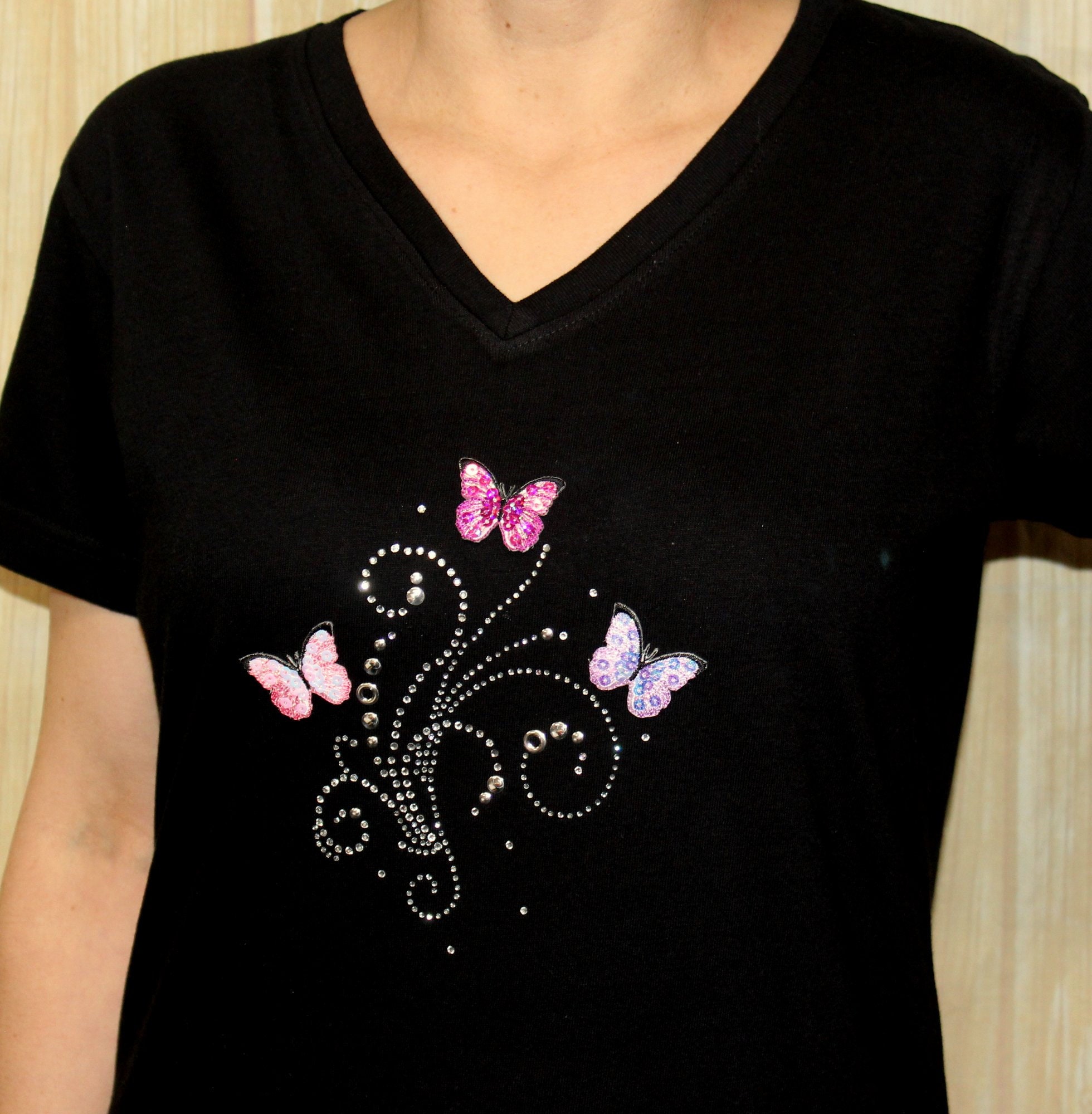 Embroidered Sequin Butterflies Rhinestone Swirl Design Womens - Etsy
