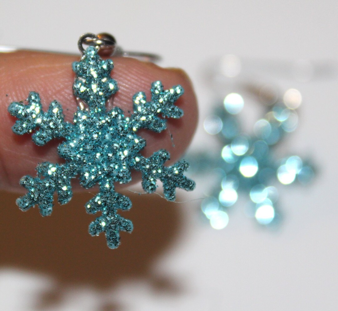 Blue Glittered Snowflakes Holiday Winter Earrings Glittered and Bling ...