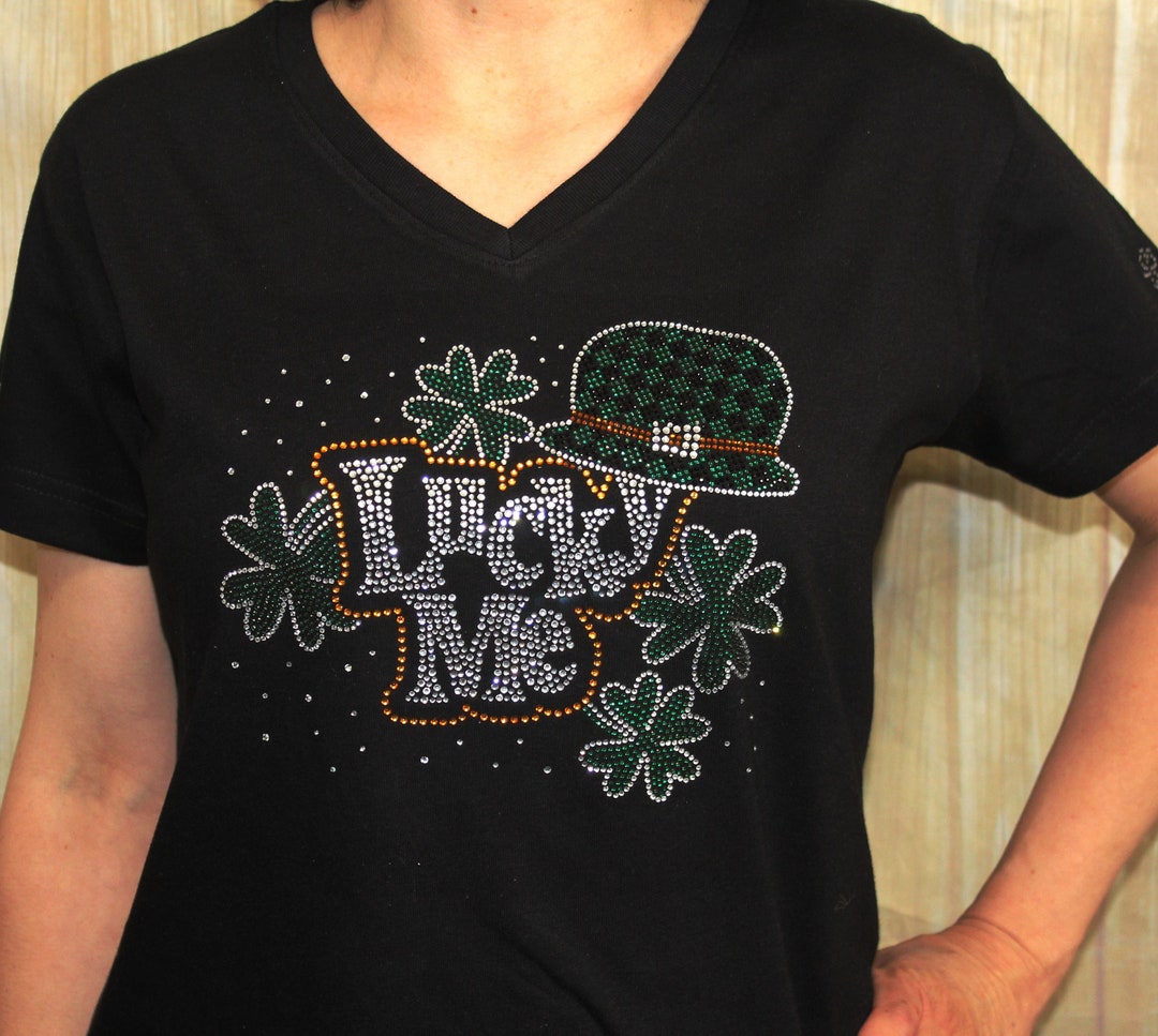 Rhinestone Shamrock Lucky Me St Patrick's Patty Day Irish Bling Ladies ...
