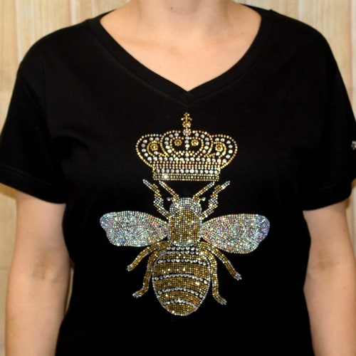 Queen Bee Shirt Bling Tee Rhinestone Tshirt Gold Crystal - Etsy