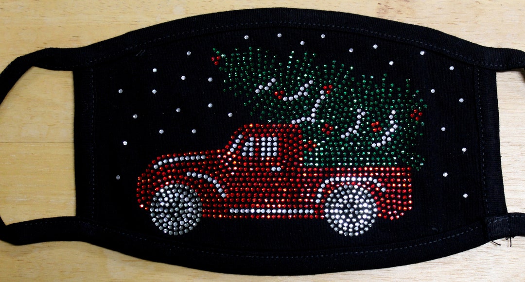 Rhinestone Vintage Red Truck With Tree Bling Face Mask Triple Cotton ...