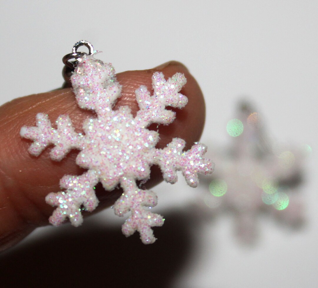 White Glittered Snowflakes Holiday Winter Earrings Glittered and Bling ...