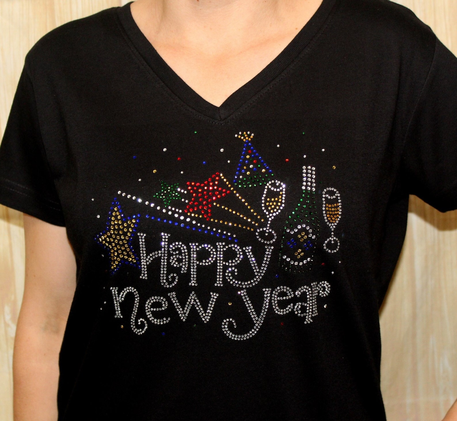 Rhinestone New Year Bling V-neck Ladies Shirt - Etsy