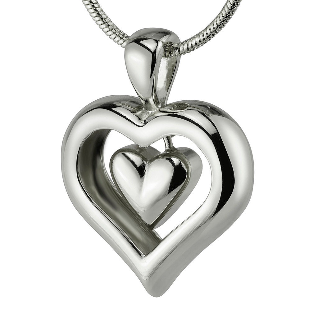 Rhodium Silver Finish Cremation Jewelry Urn Heart Pendant Memorial ...