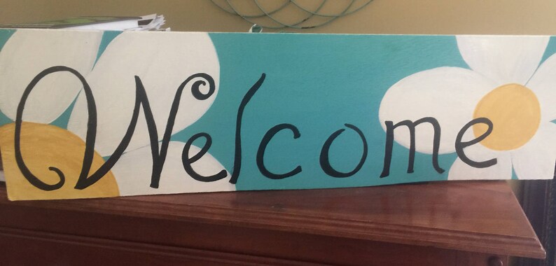 Welcome Sign in Turquoise and White - Etsy