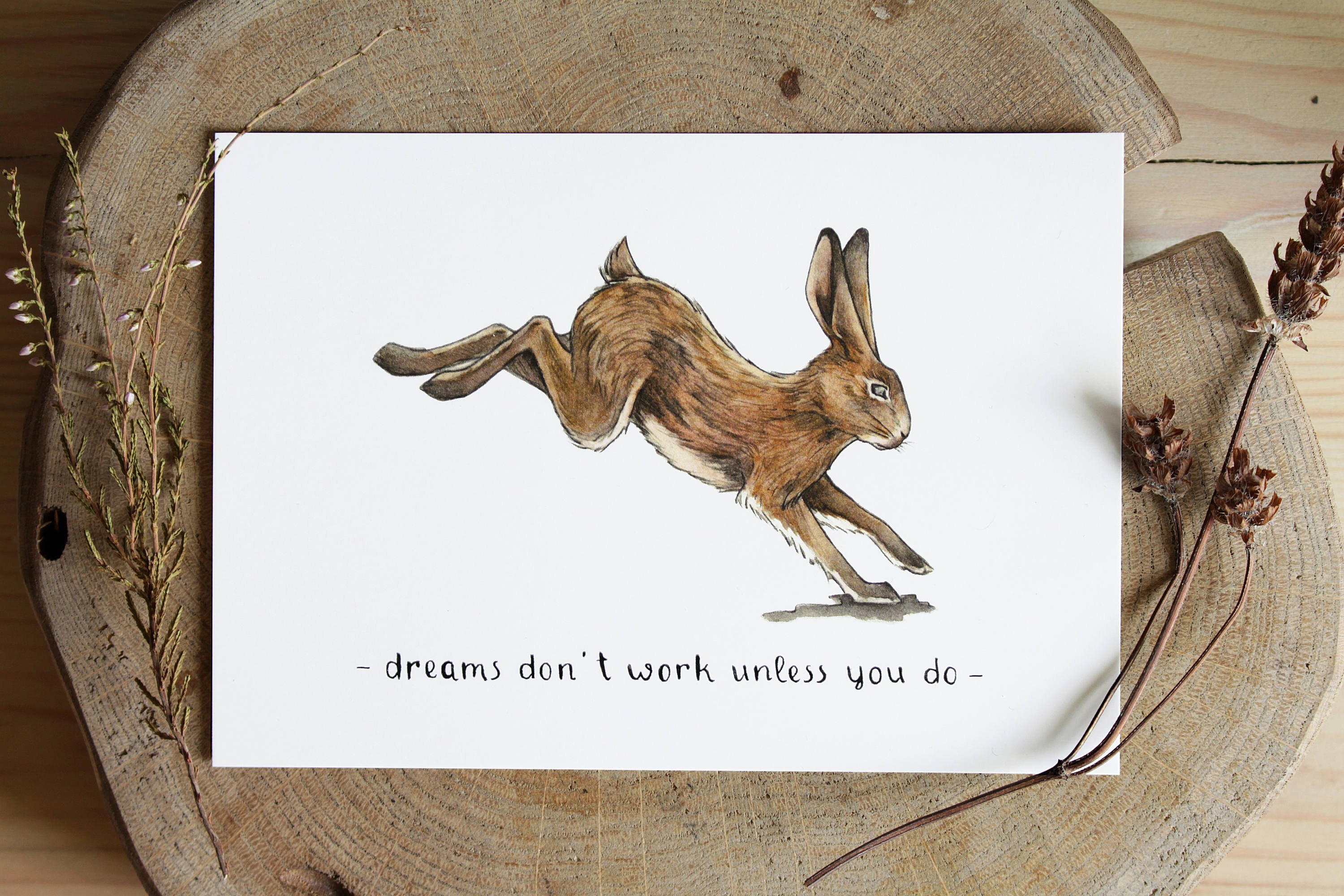 Greeting Card With Running Rabbit Illustration. Motivational ...