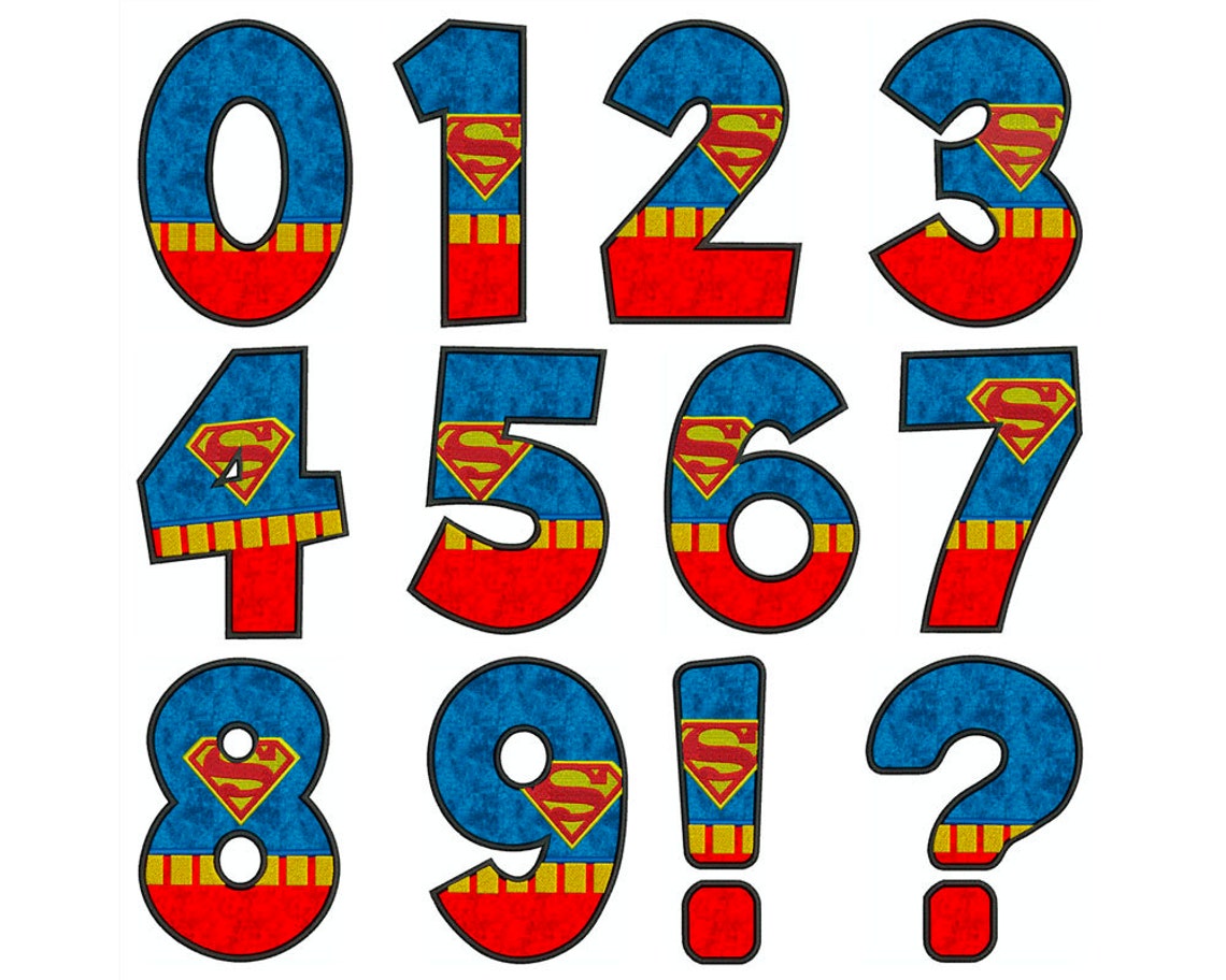 Superman Superhero Numbers Machine Applique Embroidery | Etsy