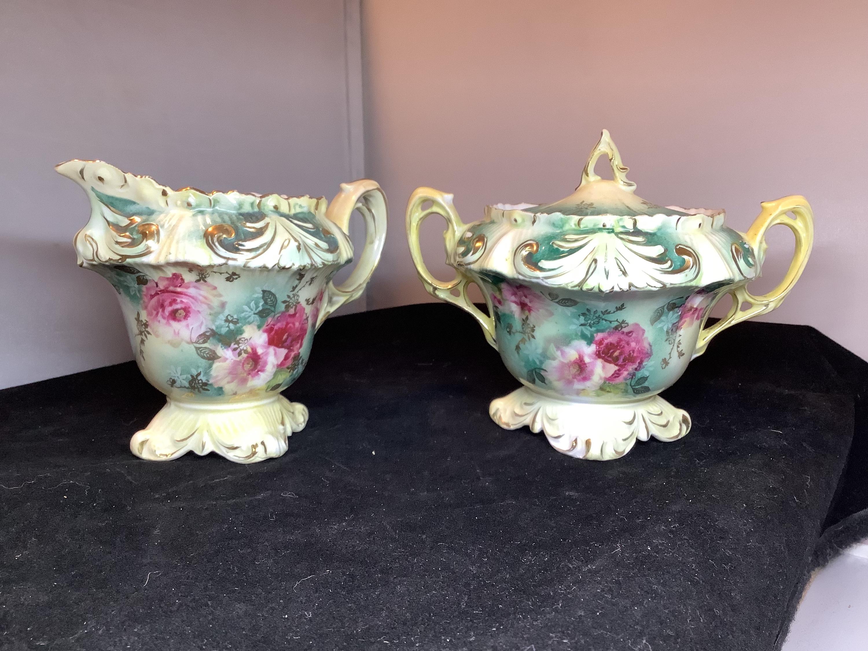 Lovely RS Prussia Pink Rose Motif Gold Gilt Teal and Cream Color ...