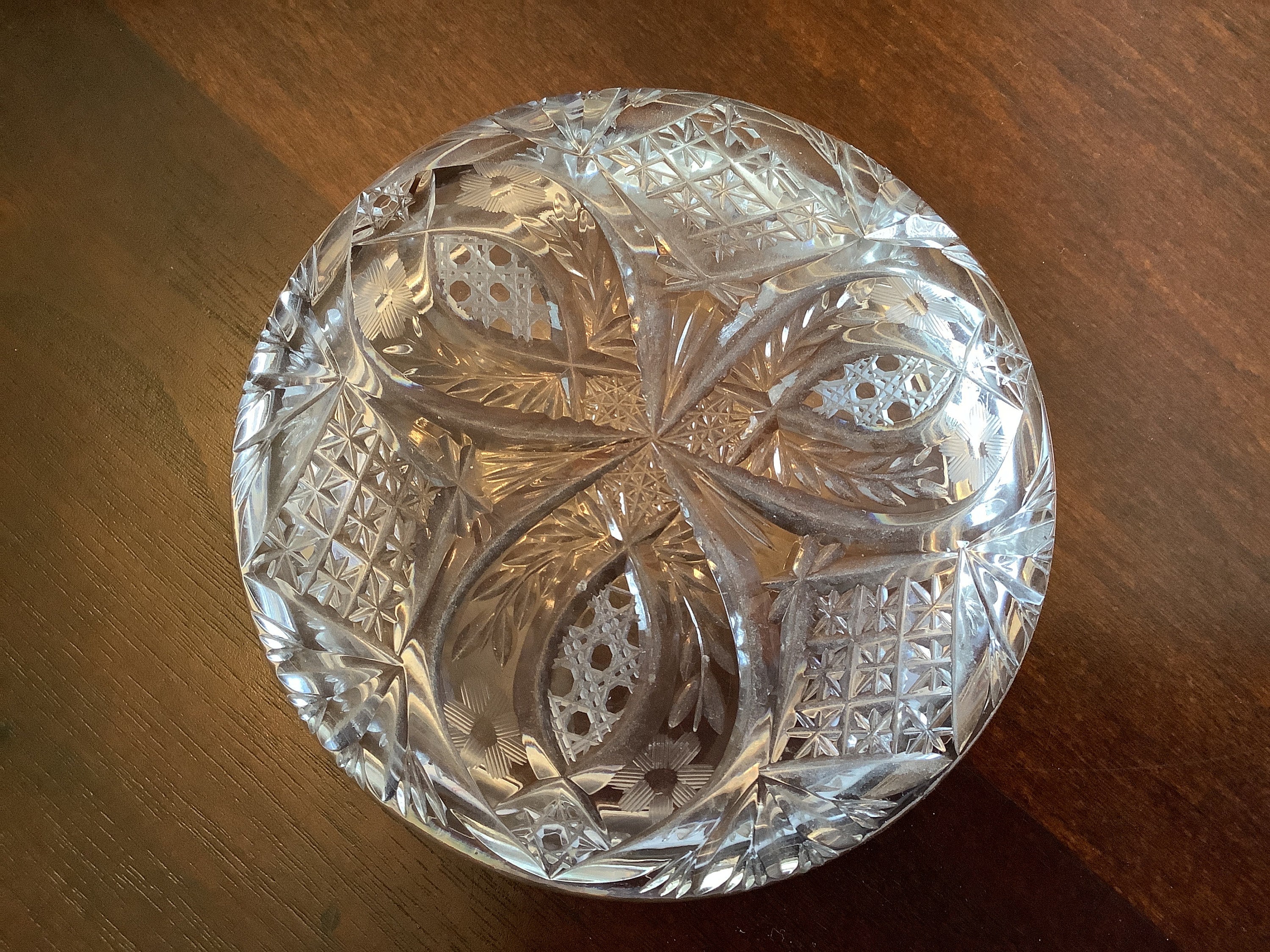 American Brilliant Cut Glass Dresser Powder Box Jar Gorgeous Pattern ...