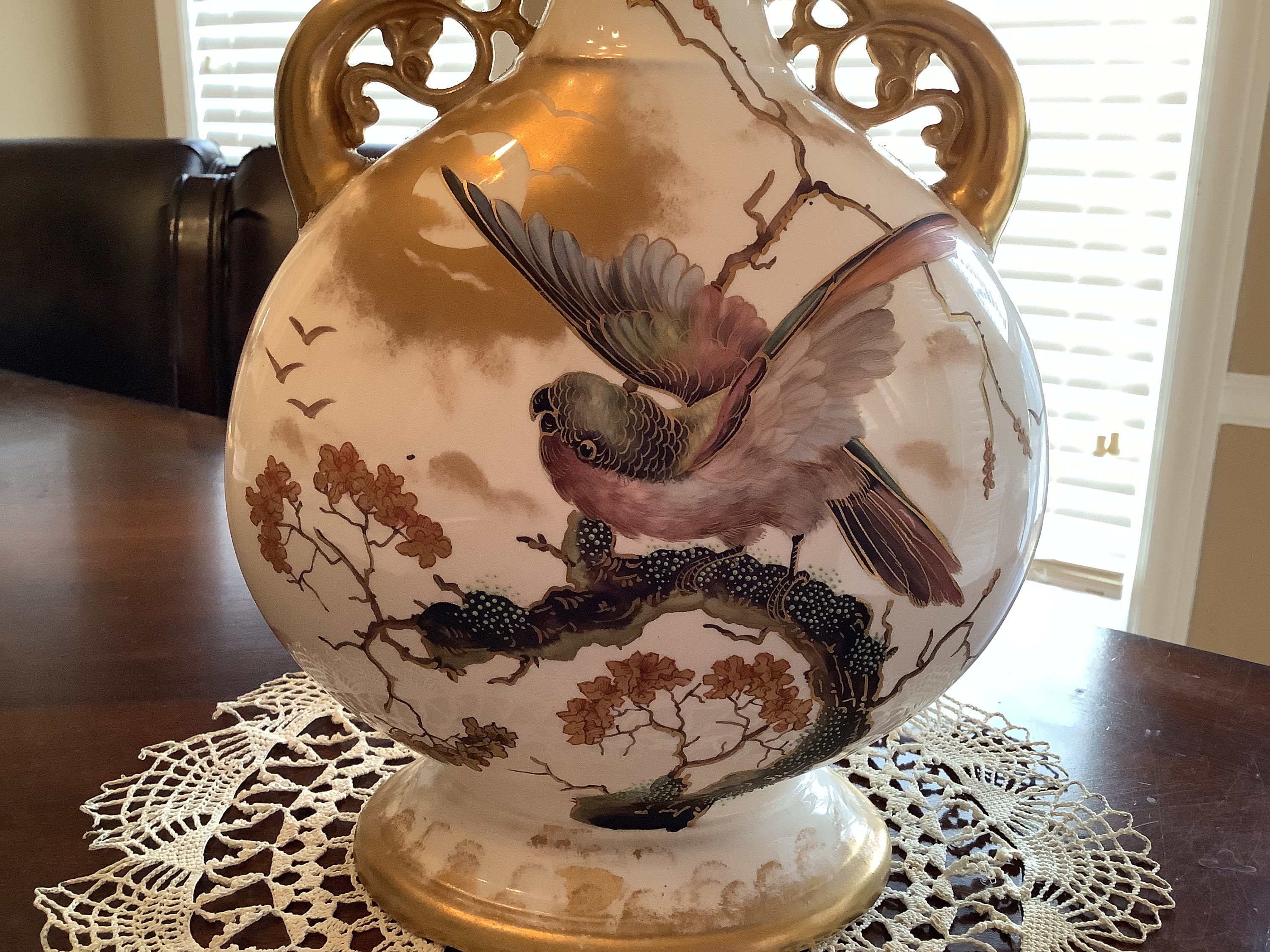Pedestal Vase Royal Bonn Two Handled, Branch and Blossom, During the ...