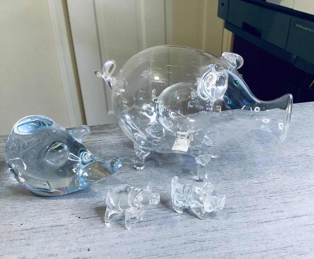 Crystal & Glass Pigs Piggy Inside Pig, Paperweight, 2 Small Hand Blown ...