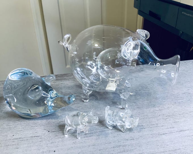 Crystal & Glass Pigs Piggy Inside Pig, Paperweight, 2 Small Hand Blown ...