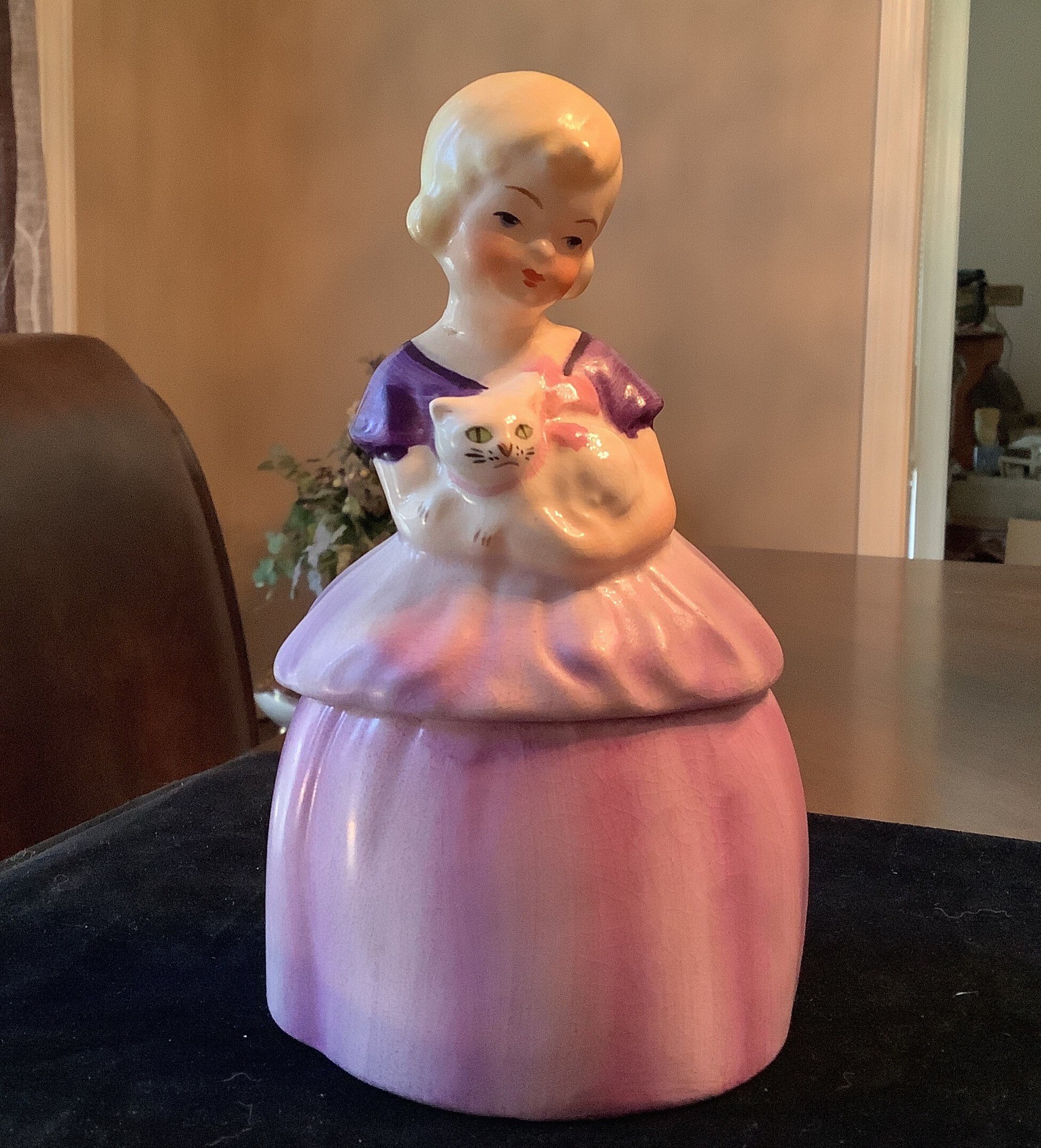 Rare Art Pottery COVENTRY Girl With Cat Dresser Box or Figural Trinket ...