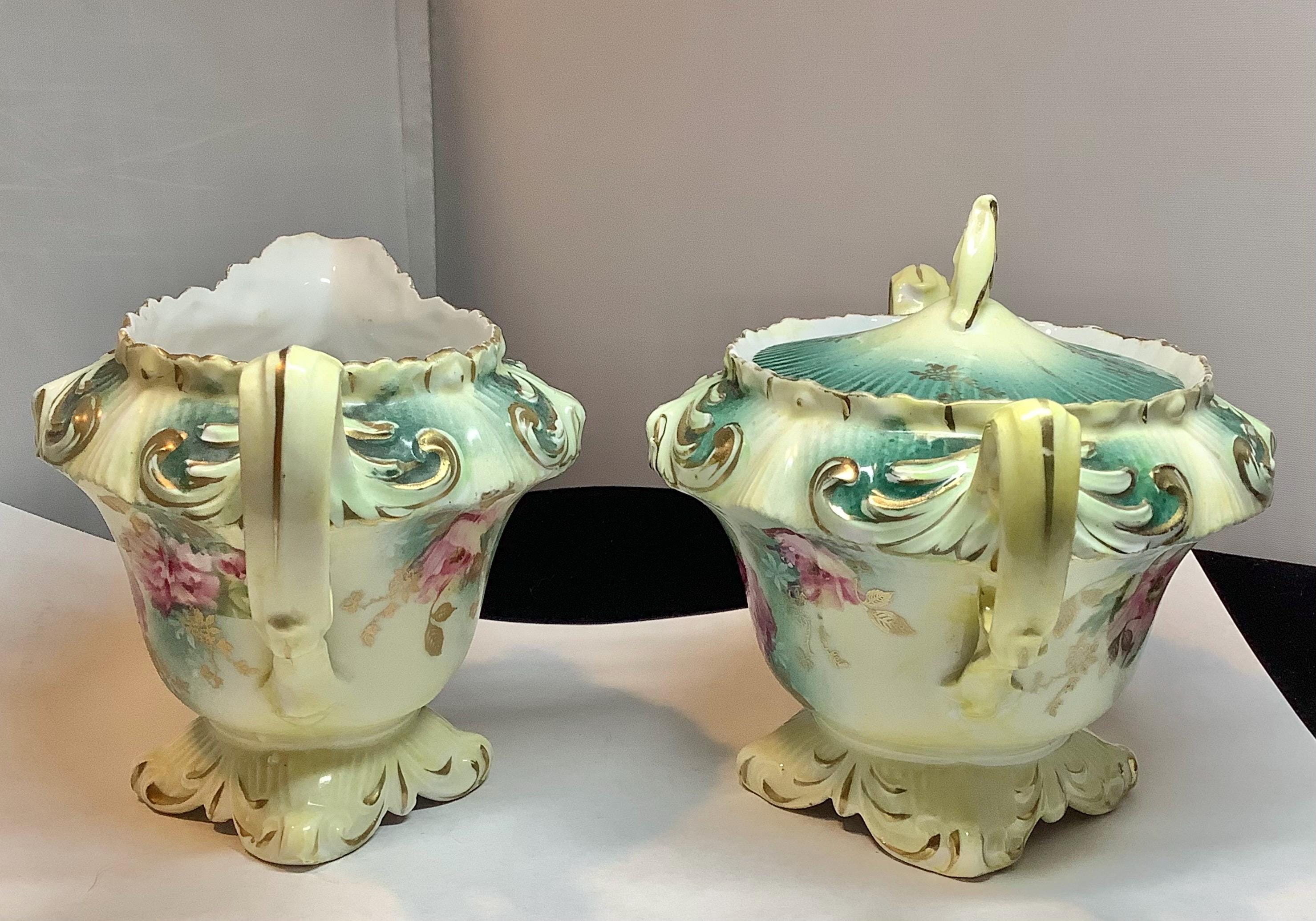 Lovely RS Prussia Pink Rose Motif Gold Gilt Teal and Cream Color ...