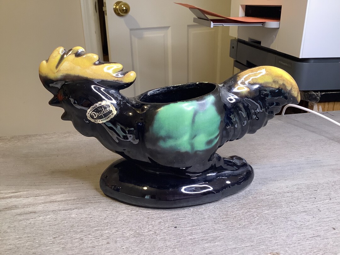Colorful Dryden Art Pottery Running Rooster Vase Planter W Orig Label ...