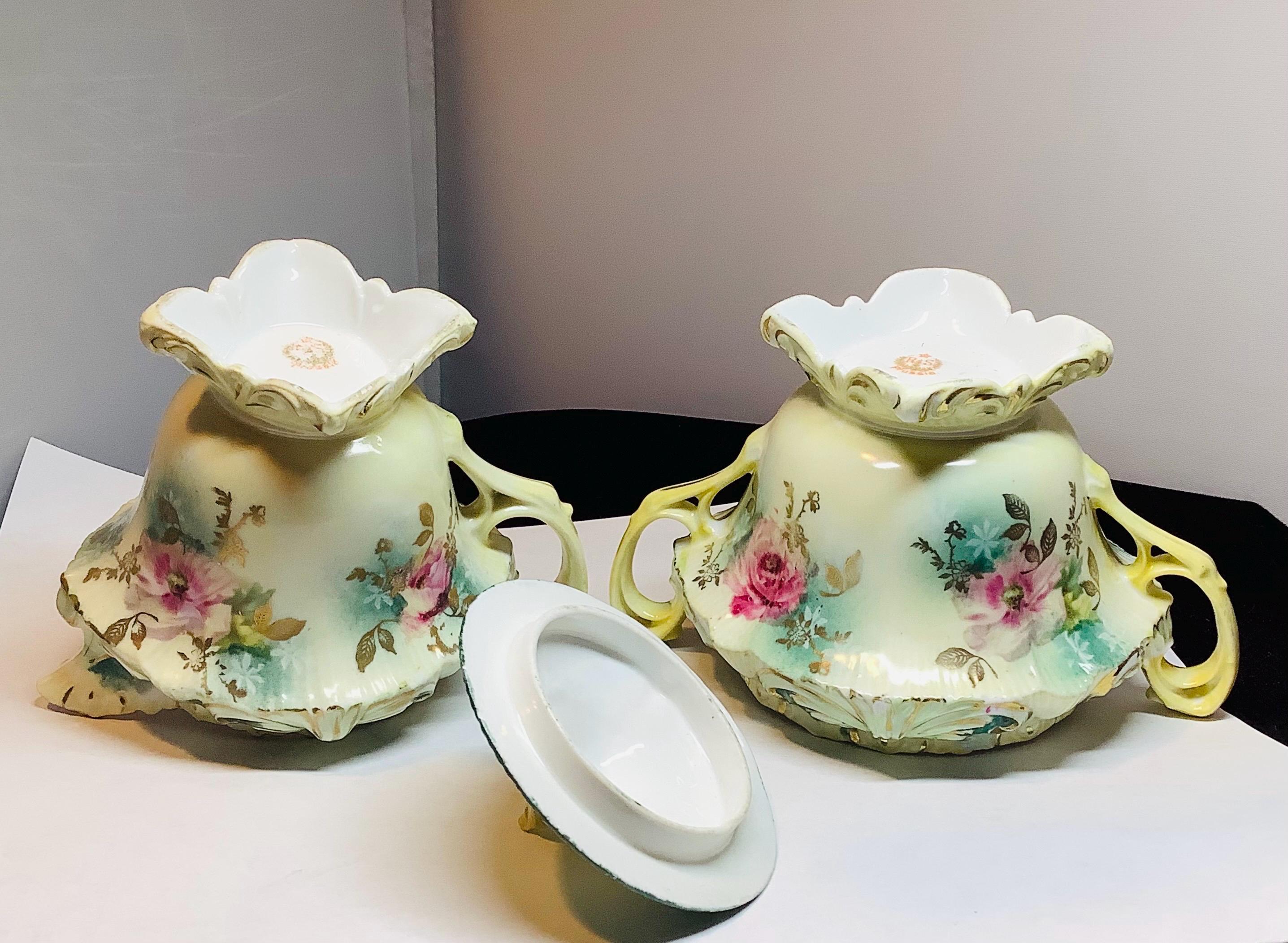Lovely RS Prussia Pink Rose Motif Gold Gilt Teal and Cream Color ...