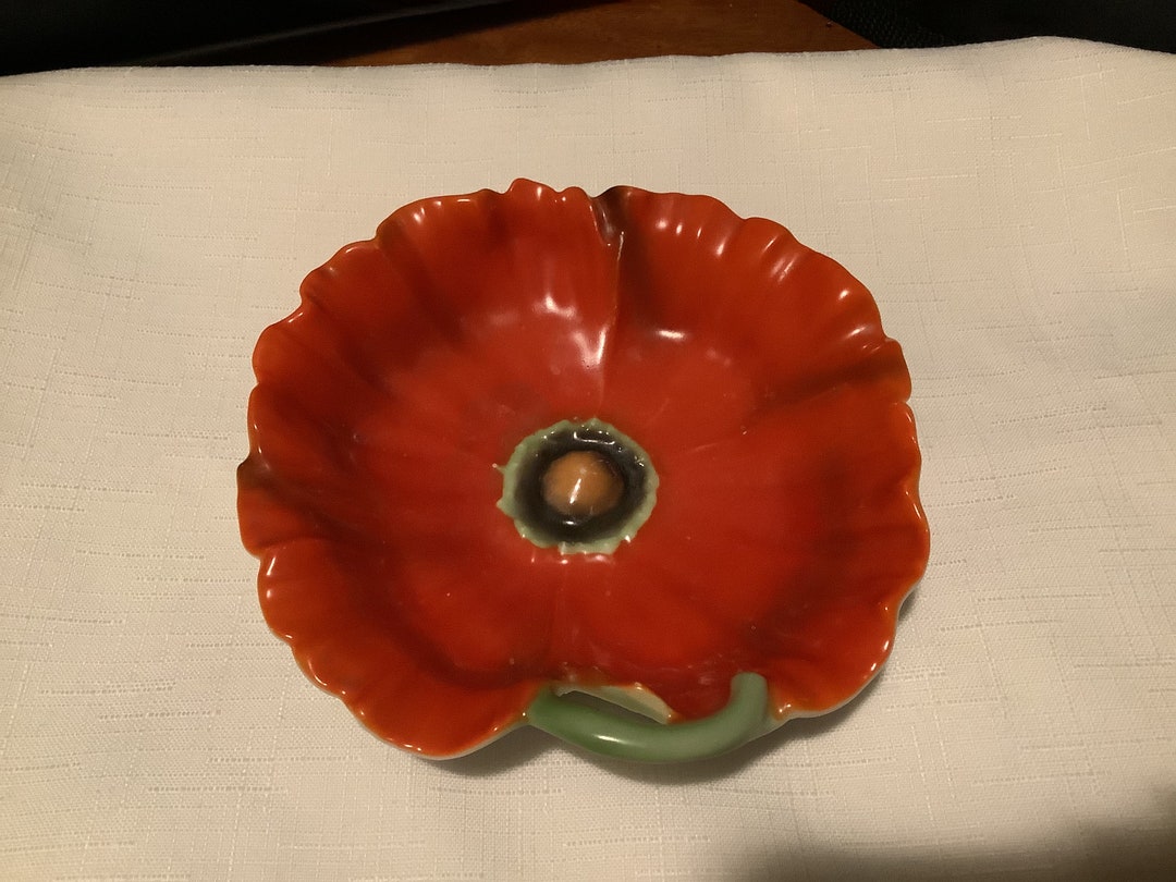 Royal Bayreuth Red Poppy Bowl Nappy Handled 5.5 Inch Green Mark - Etsy