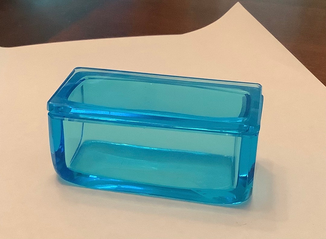 Fine Caribbean Blue Elegant Glass Stamp Box or Antique Glass Trinket ...