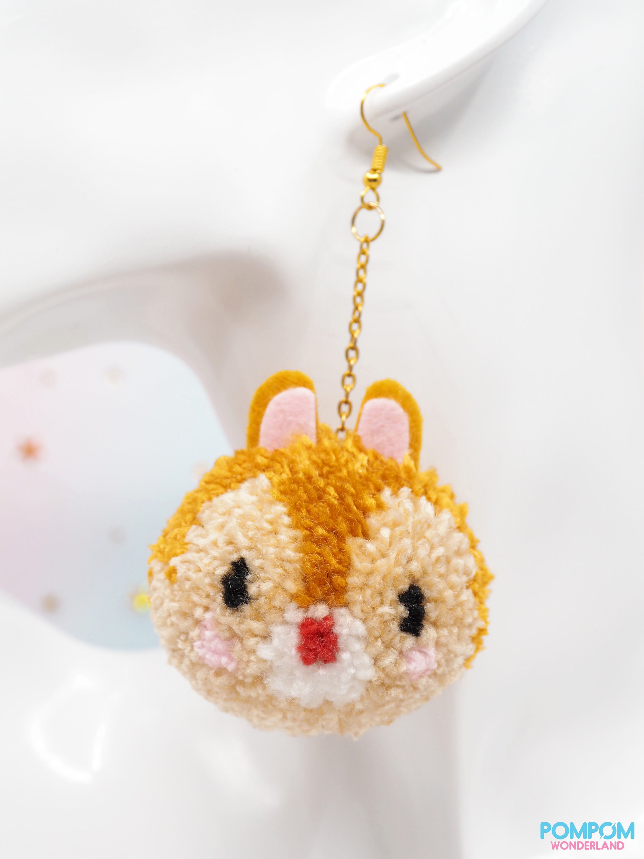 Pompom Chip & Dale Chipmunks Pompom Earrings Chipmunk Keychain Gift for ...