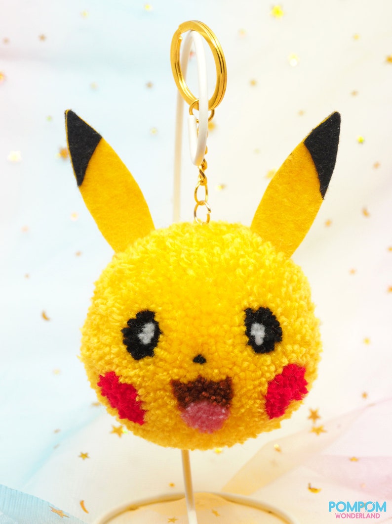 Pompom Pikachu - Pompom Earrings - Pompom Keychain - Pikachu Keychain ...