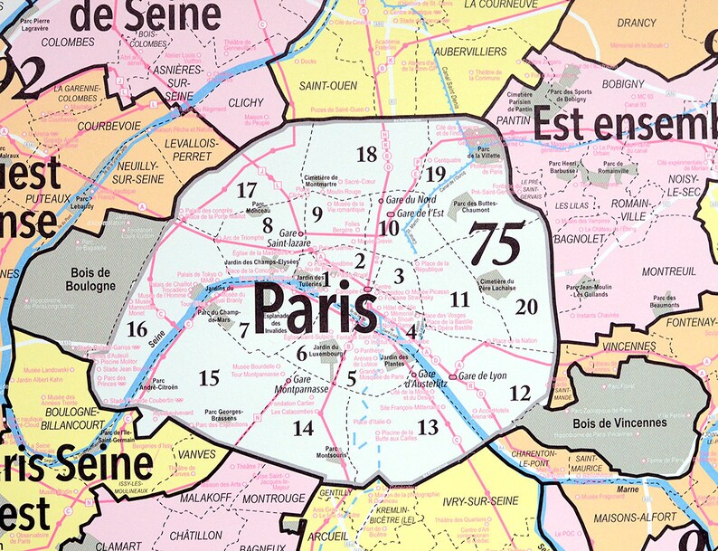 Carte murale du Grand Paris, style carte d'école vintage - Etsy France