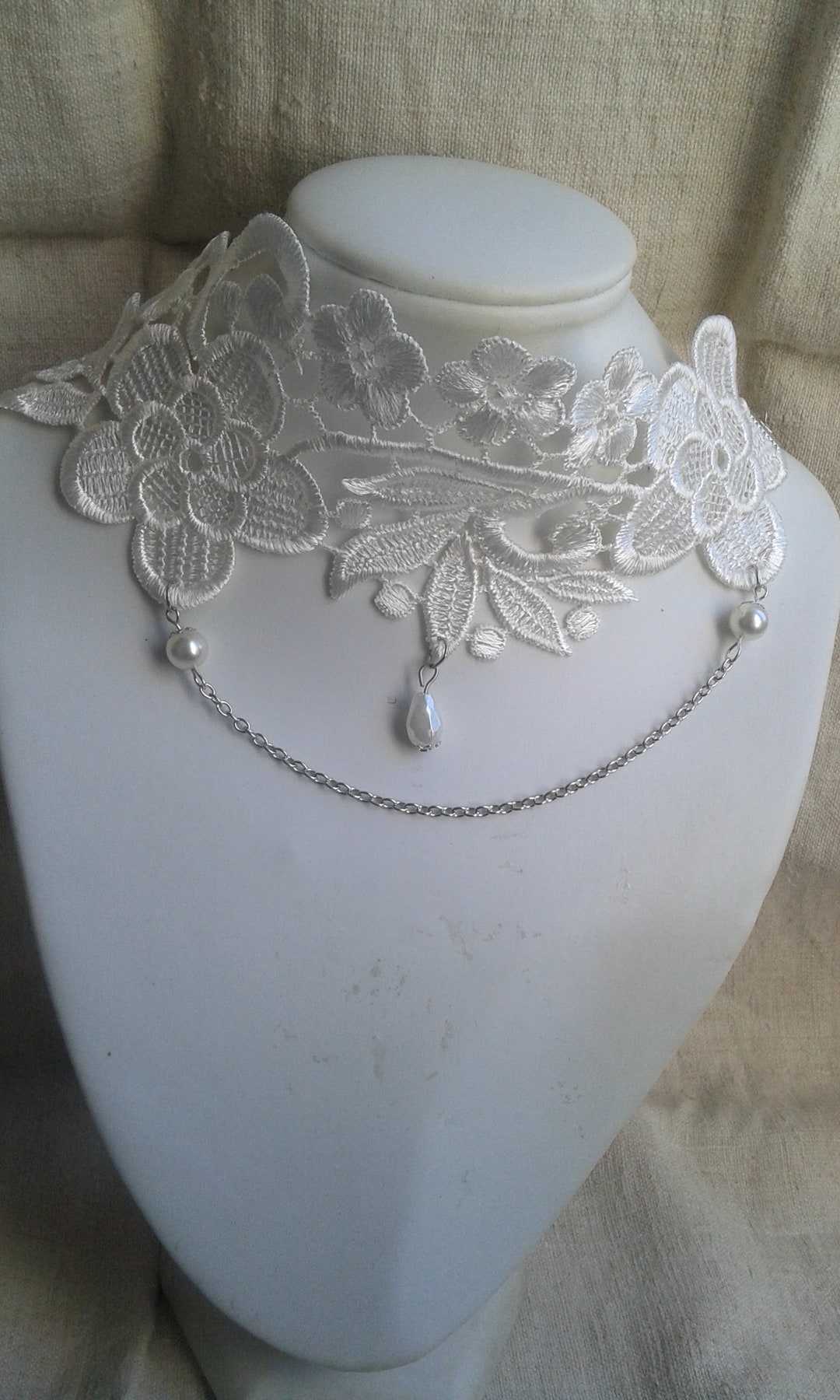 Neck Collar "white Applique and Beads" - Etsy
