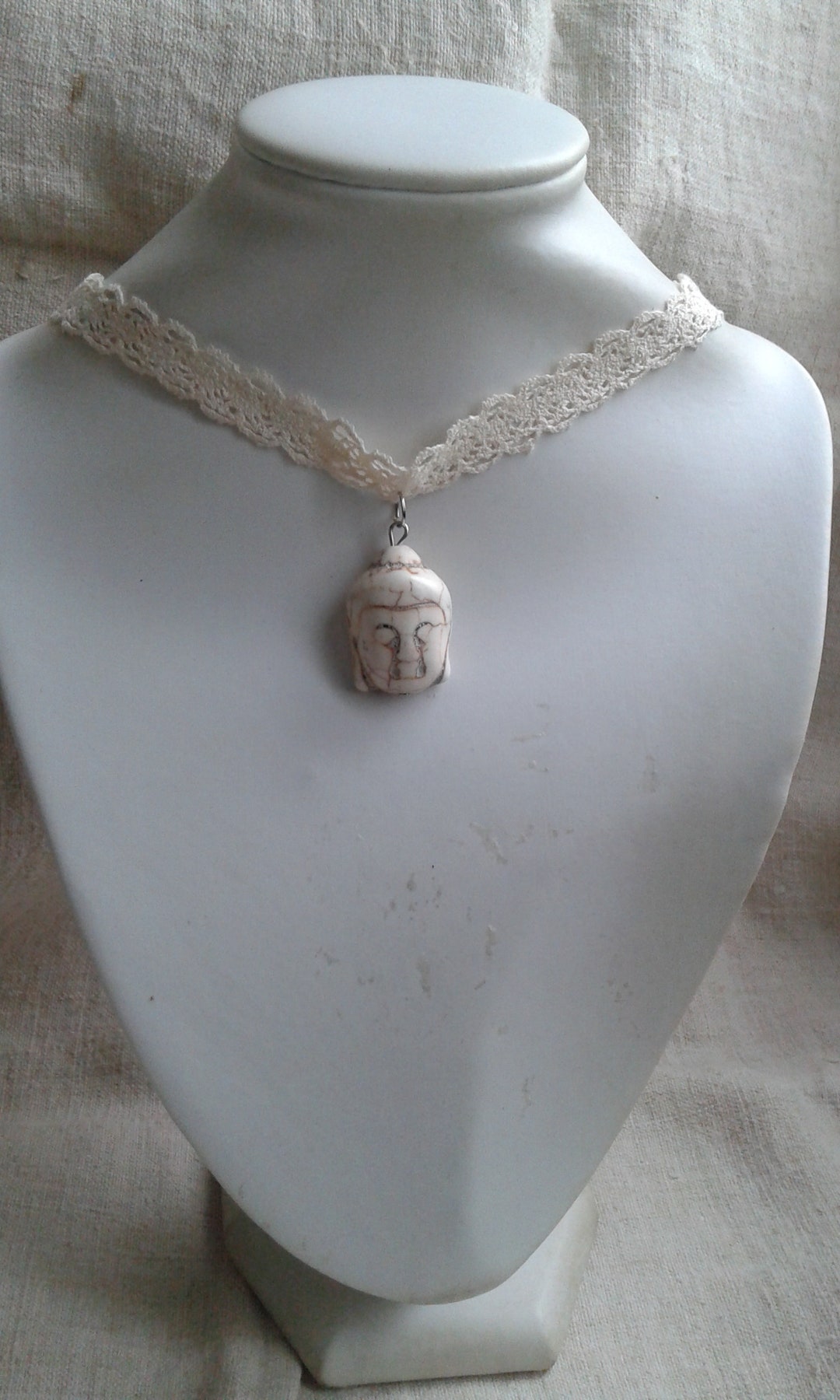 Ivory Ribbon and Buddha's Head Collar - Etsy