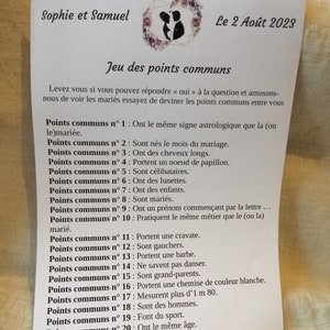 Jeu de mariage "Les points communs", personnalisable, 6 modèles au ...