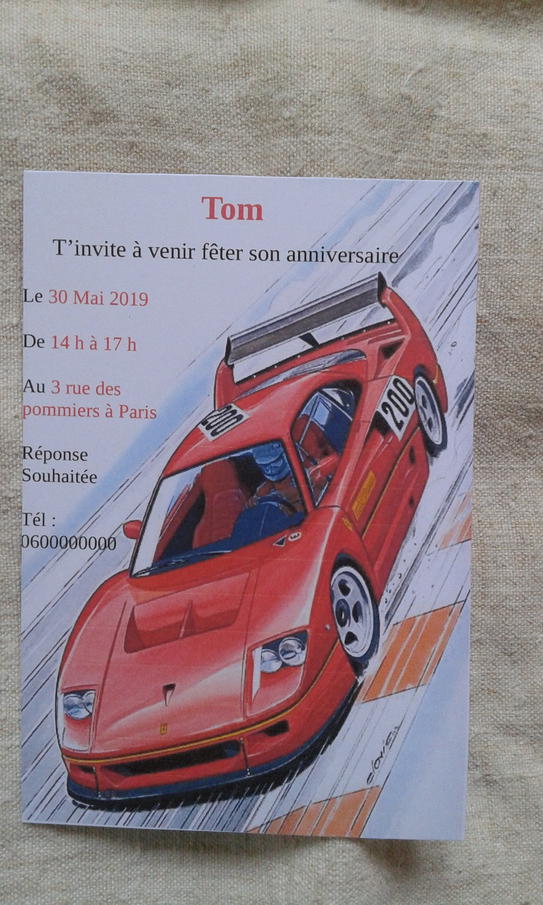 Birthday Invitation Card, Car Model, Customizable - Etsy