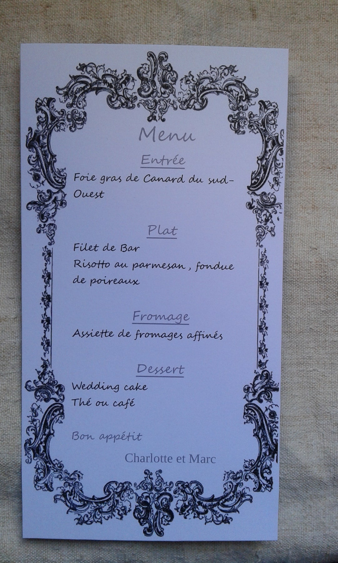 "baroque" Menu Card for a Wedding, Customizable - Etsy