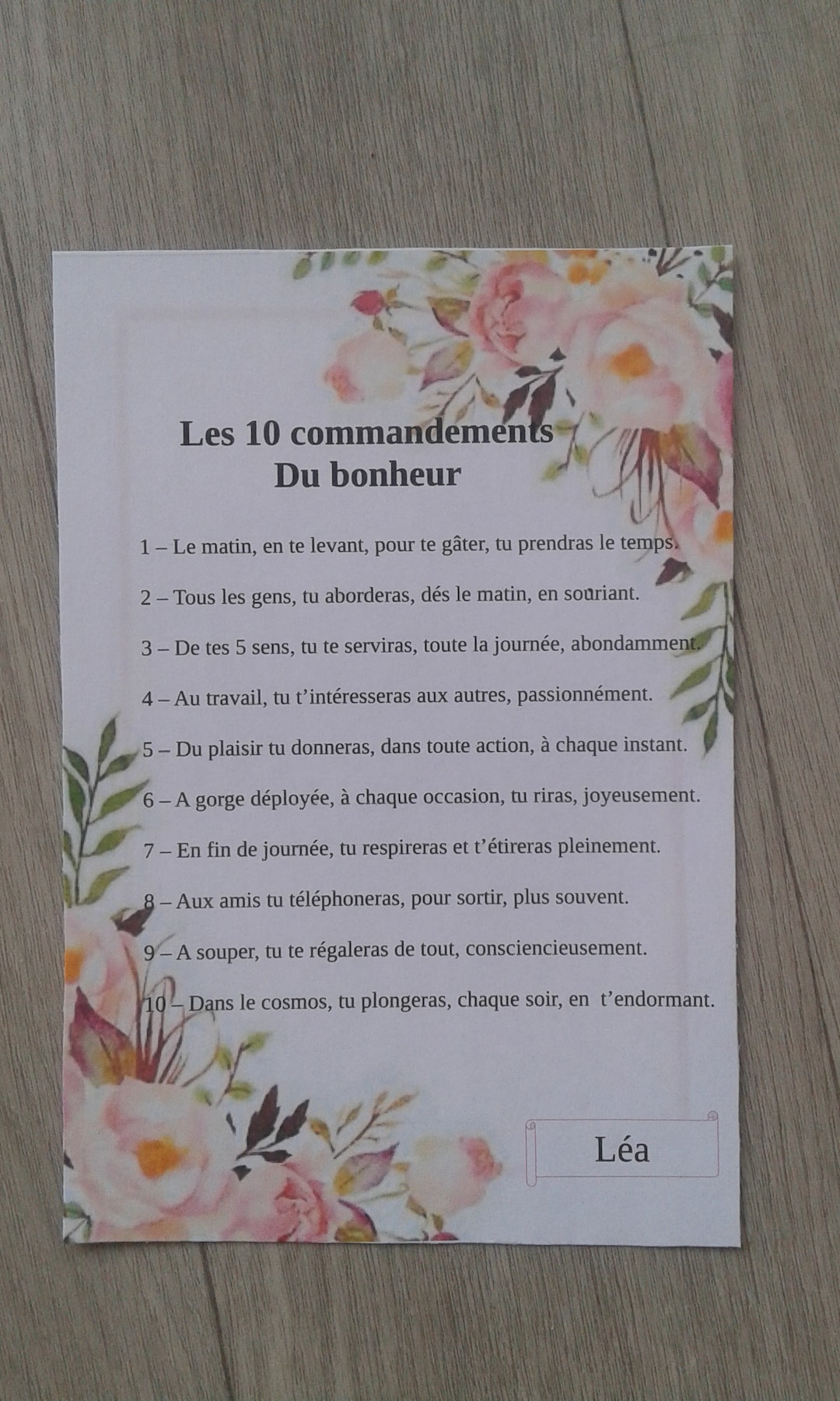 Flower Card "the 10 Commandments of Friendship", Customizable - Etsy