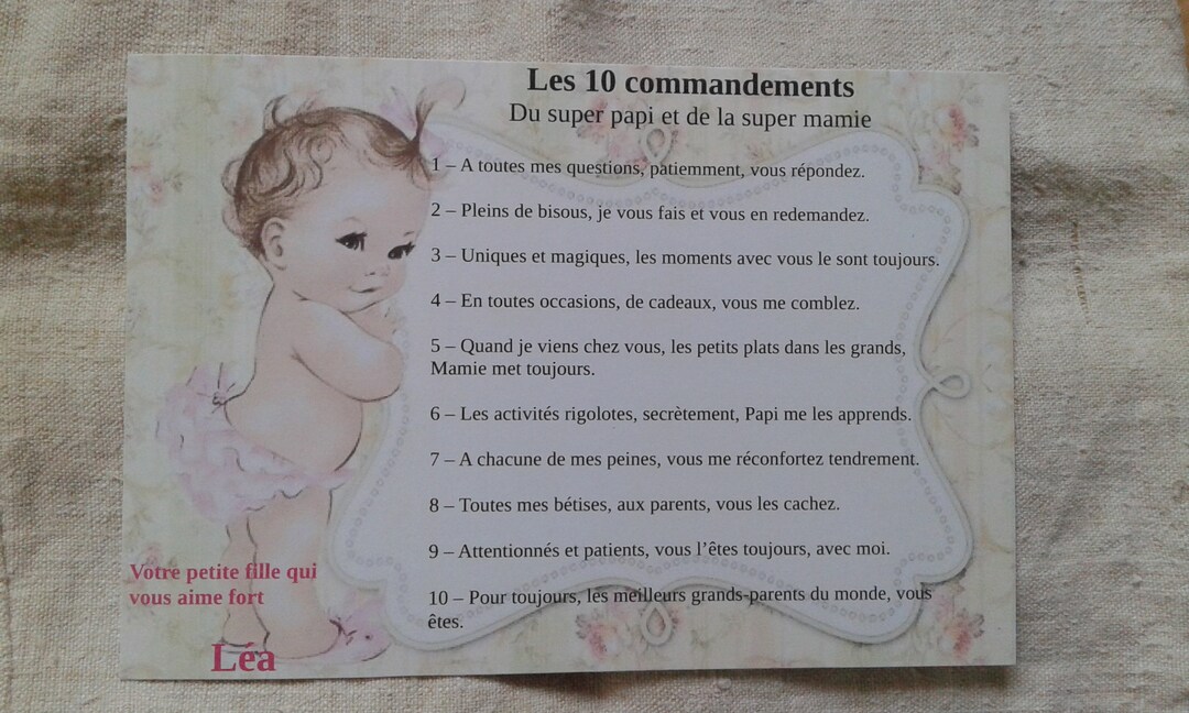 Card 10 Commandments Grandma and Grandpa, Personalized Little Girl - Etsy