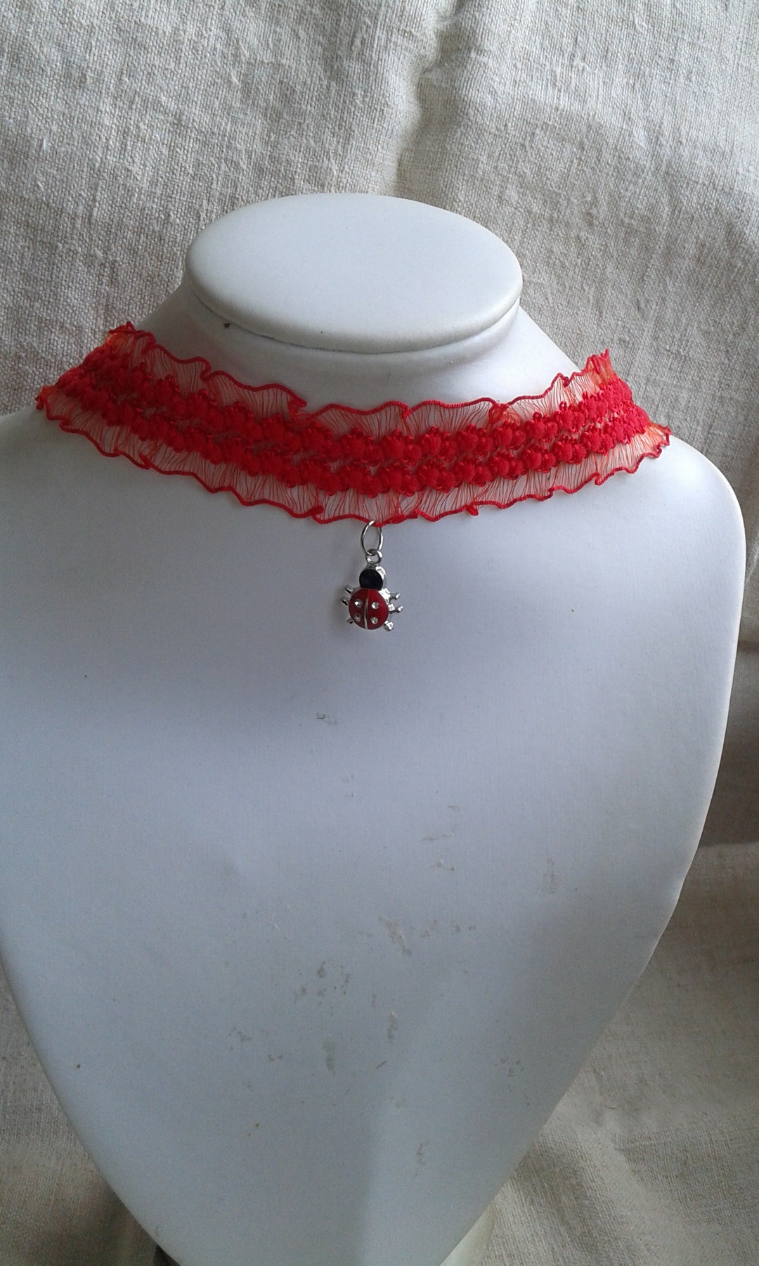 Red Lace and Ladybug Neck Collar - Etsy