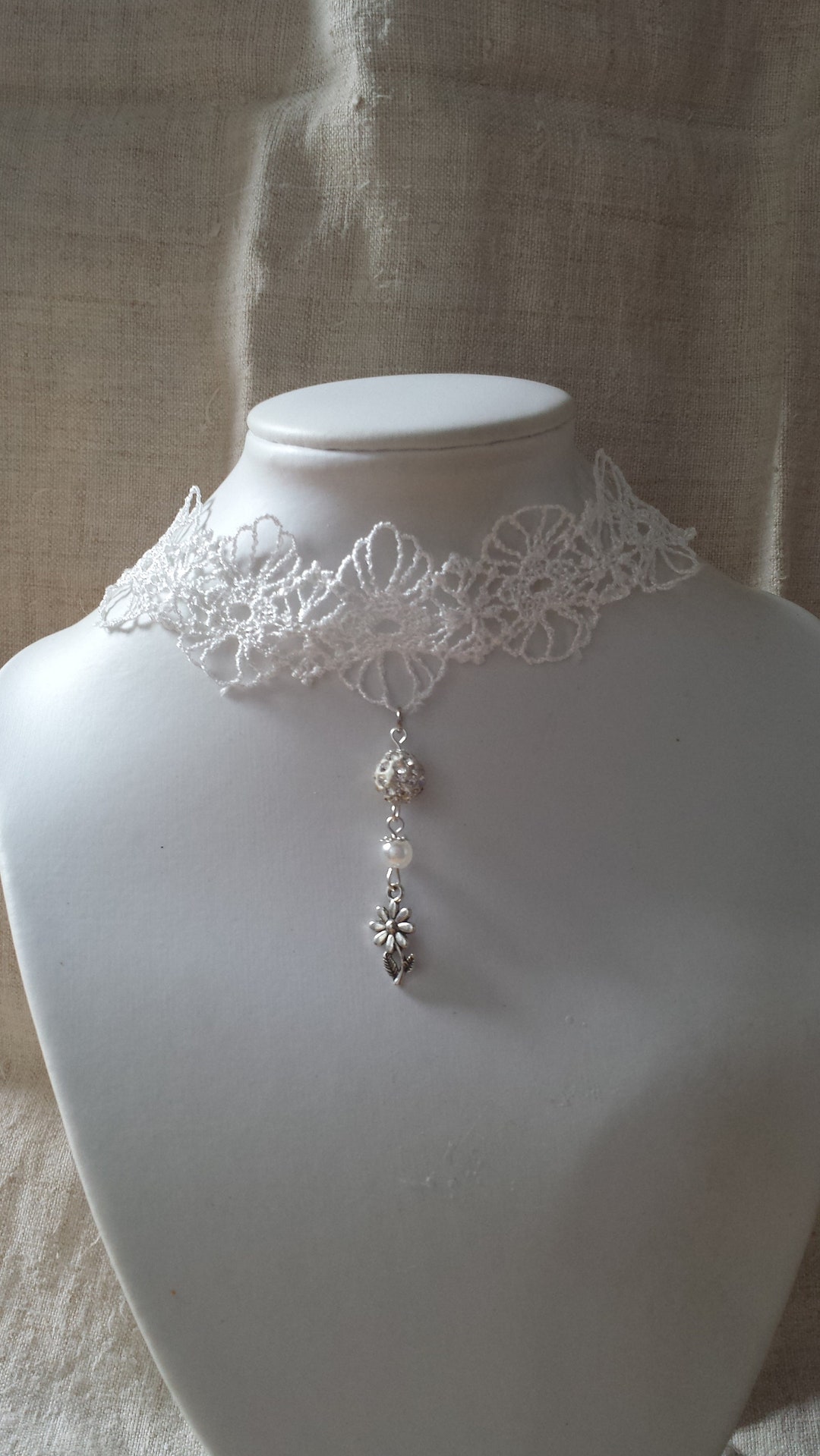"flower in White Lace Ribbon" Choker Necklace - Etsy
