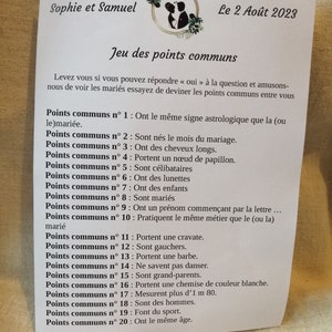 Jeu de mariage "Les points communs", personnalisable, 6 modèles au ...