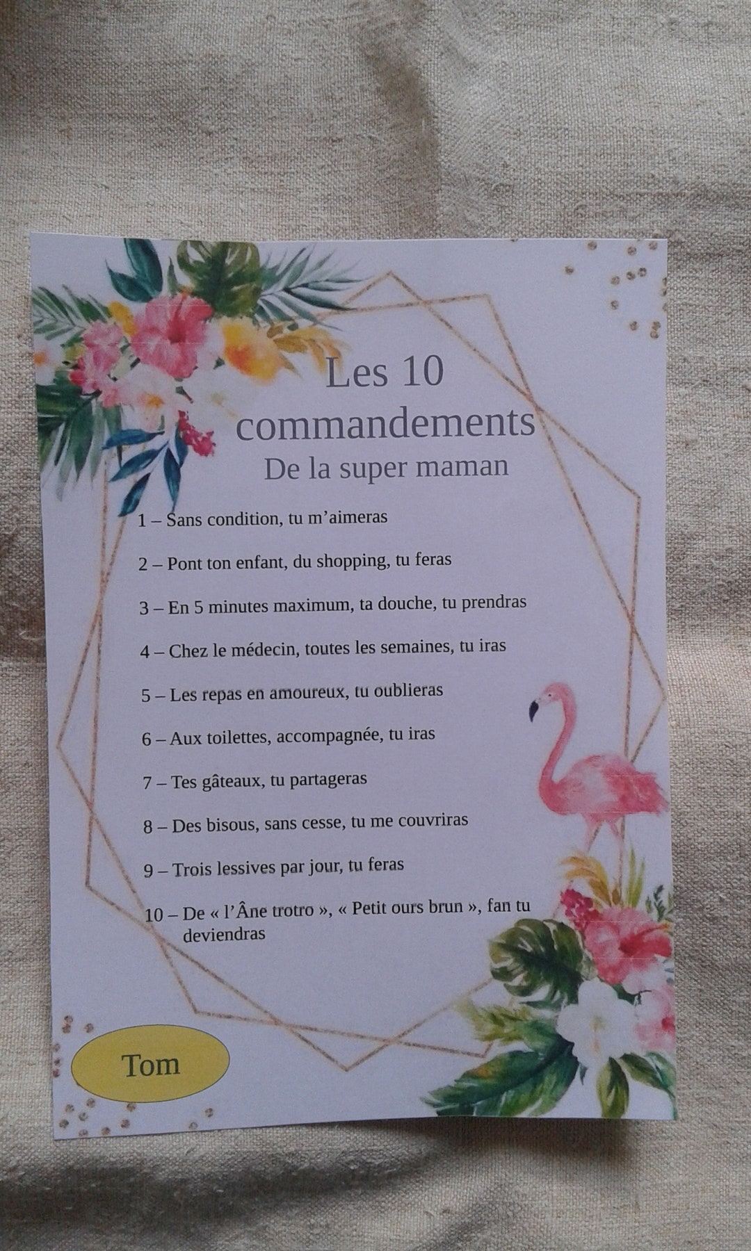 Card, Flamingo Pink, the 10 Commandments of the Super MOM, Customizable ...