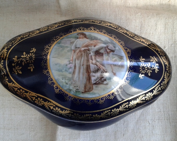 Vintage Lichte Cobalt Blue & Gold Porcelain Tea Service for 2 - 6 Piece Set - Made in GDR East ...