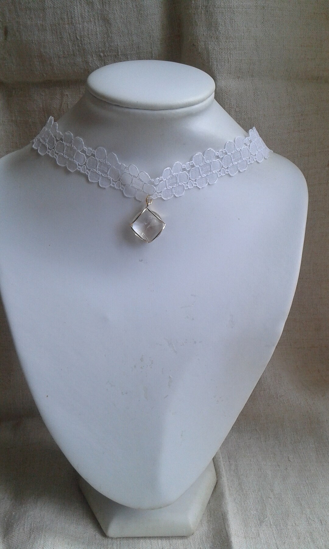 Neck Collar white Flower Ribbon and Square Transparent Rhinestones - Etsy